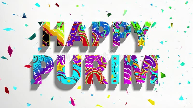 Bright Happy Purim Text with Colorful Patterns Inside the Letters ...