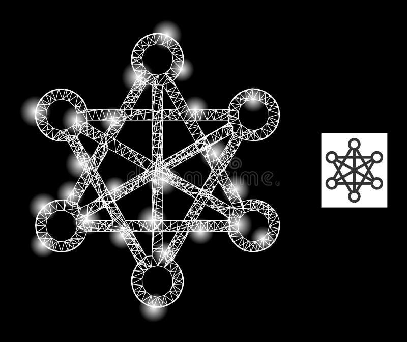 Bright Hatched Star Network Mesh Icon with Lightspots Stock Vector ...