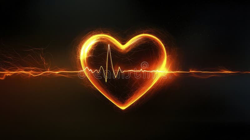 Bright Heart with Pulsing Rhythm on Dark Background Stock Illustration ...