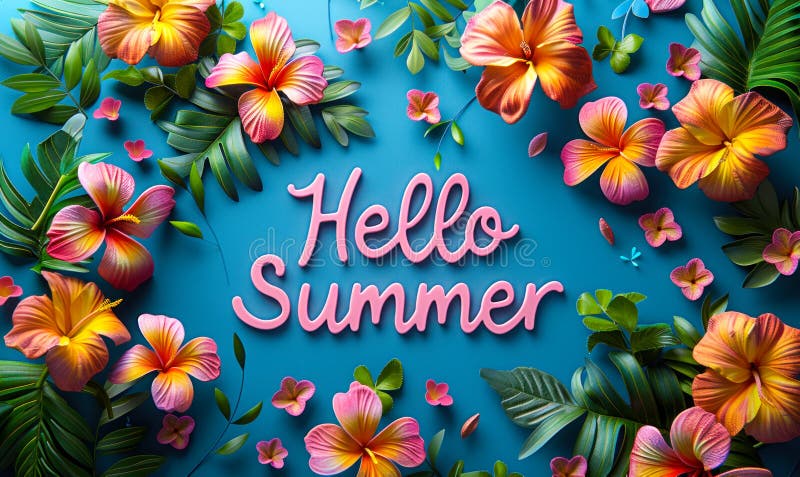 Bright Hello Summer Script Amidst a Lively Arrangement of Tropical ...
