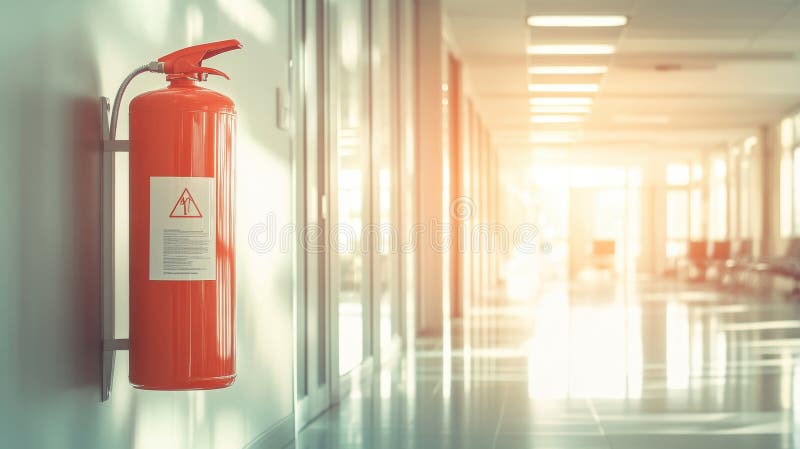 Bright High-key Image of a Fire Extinguisher in a Modern Hallway with ...