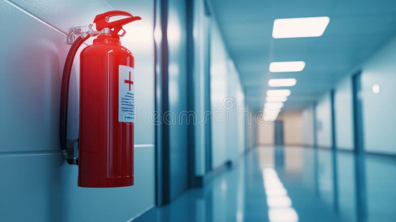 Bright High-key Image of a Red Fire Extinguisher Mounted on a White ...