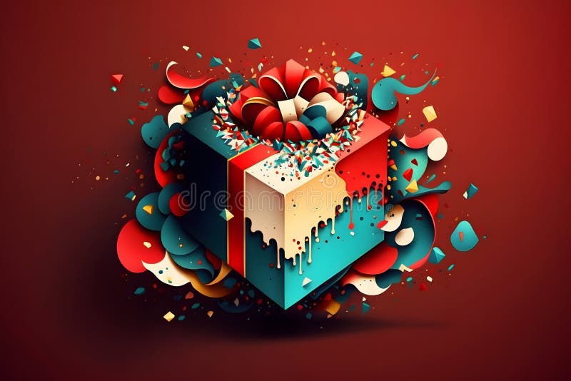 Bright Holiday Gift with a Splash of Confetti. Neural Network AI ...