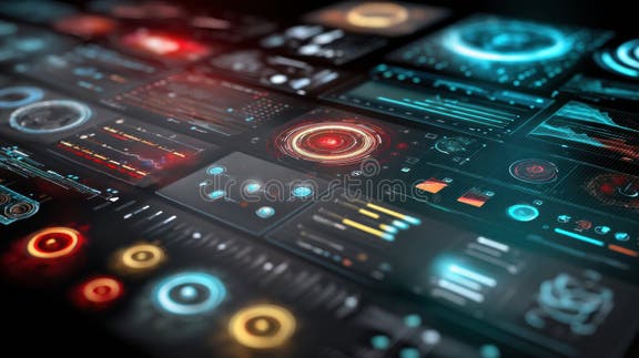 Bright Hologram User Interface on a Black Background Showcases ...