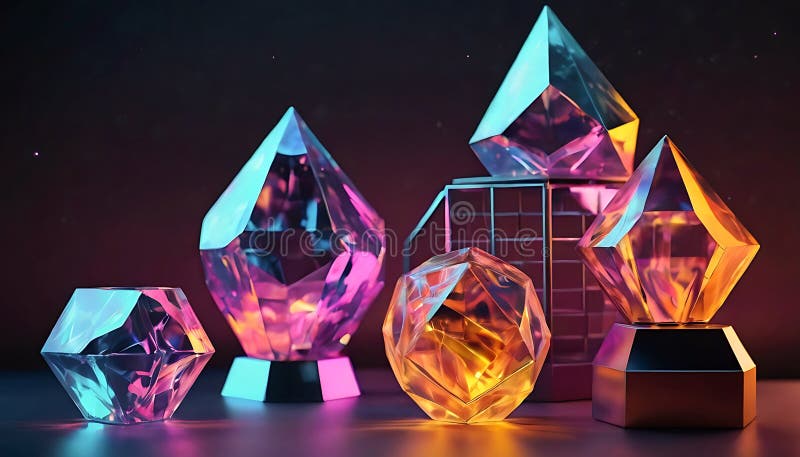 Bright Holographic Colors with 3d Shapes Glowing Imag Stock ...