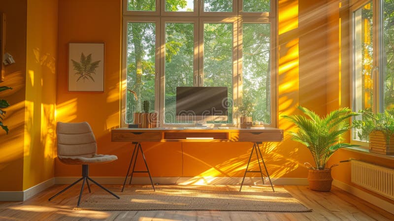 Bright Home Office with Morning Sunlight - Generative Ai Stock ...