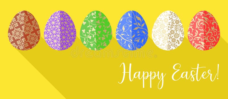 A Bright Horizontal Easter Vector Banner Featuring Six Decorative Eggs ...