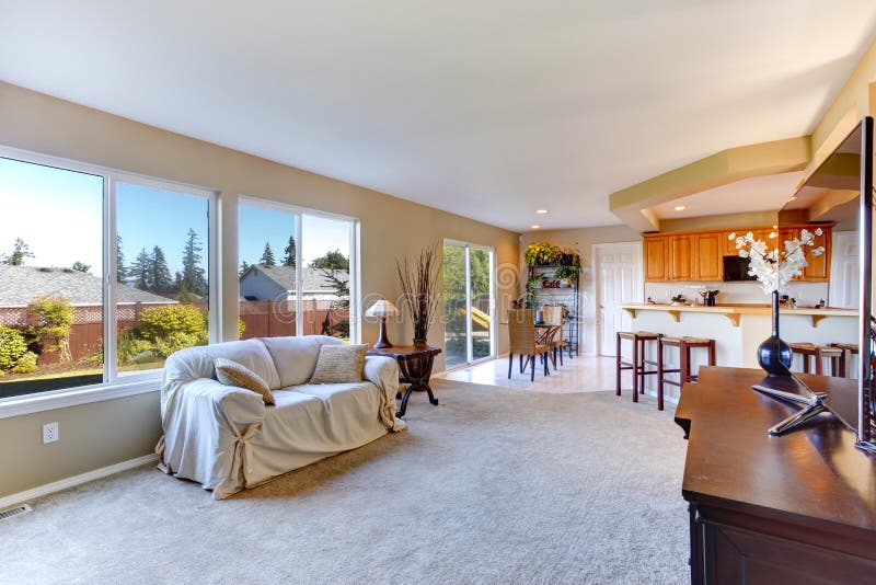 Bright House Interior. Living Room with Kitchen Area Stock Image ...