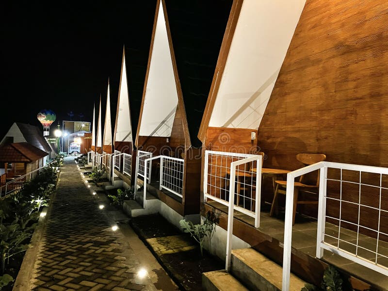 Bright Houses during the Midnight in the Middle of Farm in Java Stock ...