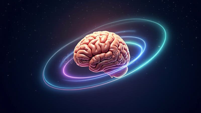 Bright Human Brain with Neon Light Orbits and Digital Connections ...