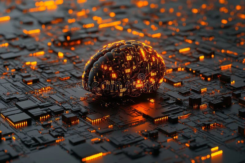 A Bright Human Brain Surrounded by a Network of Red and Blue Lines ...