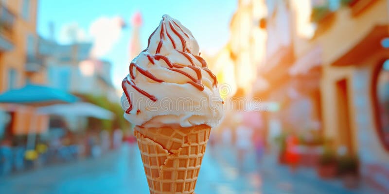 Bright Ice Cream Cone with Bokeh Background. Stock Illustration ...