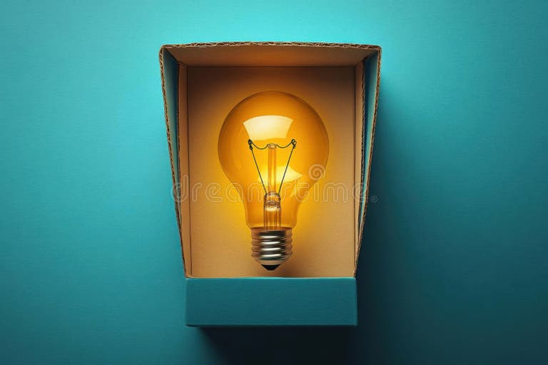 Bright Idea in a Box Shining with Innovation and Creativity Theme Stock ...