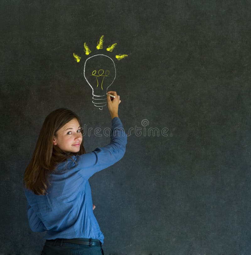 Thinking Woman in Glasses Looking Up with Light Idea Bulb Above Head ...