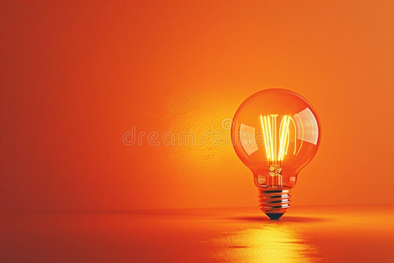 Bright Idea Concept with Glowing Light Bulb on Orange Background Stock ...