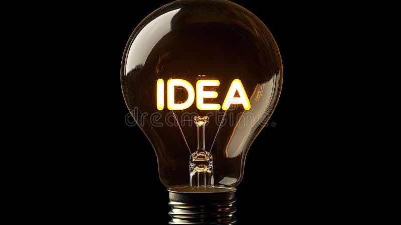 Bright Idea Concept. Glowing Lightbulb with Word IDEA on a Dark ...
