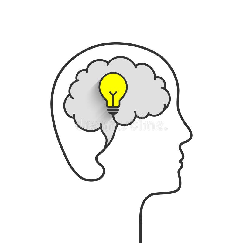 Bright Idea Concept with Head, Brain and Light Bulb Stock Vector ...
