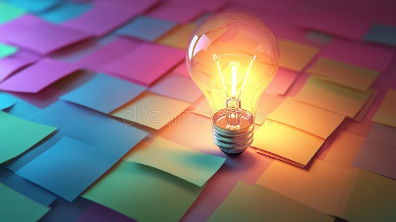 Bright Idea Concept with Lightbulb and Colorful Sticky Notes for ...