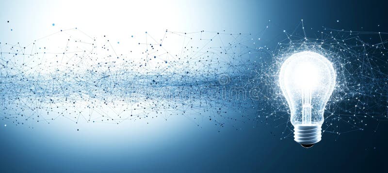 Bright Idea. Connecting Light Bulb on a Tech Background with Lines ...