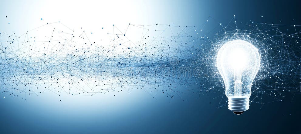 Bright Idea. Connecting Light Bulb on a Tech Background with Lines ...