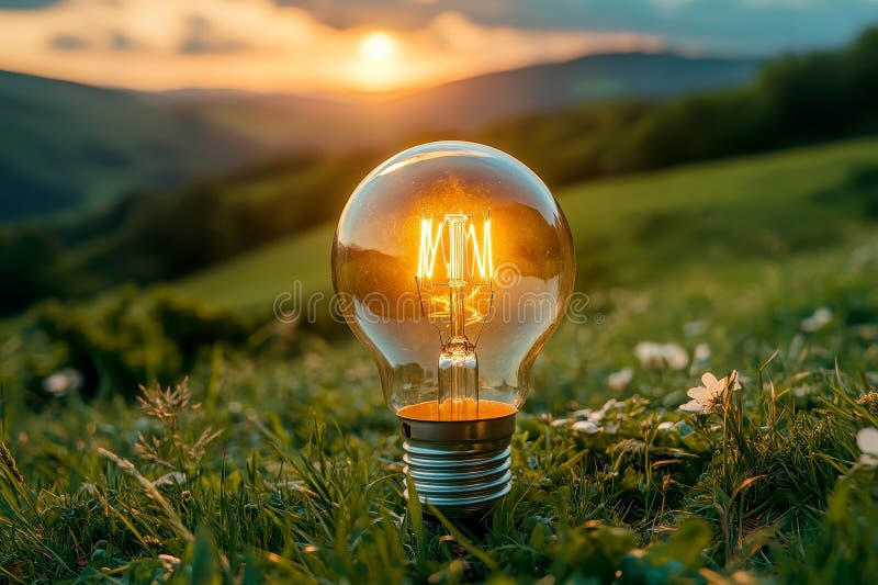 Bright Idea and Creative Thinking Concept . a Glowing Bulb Over Rolling ...