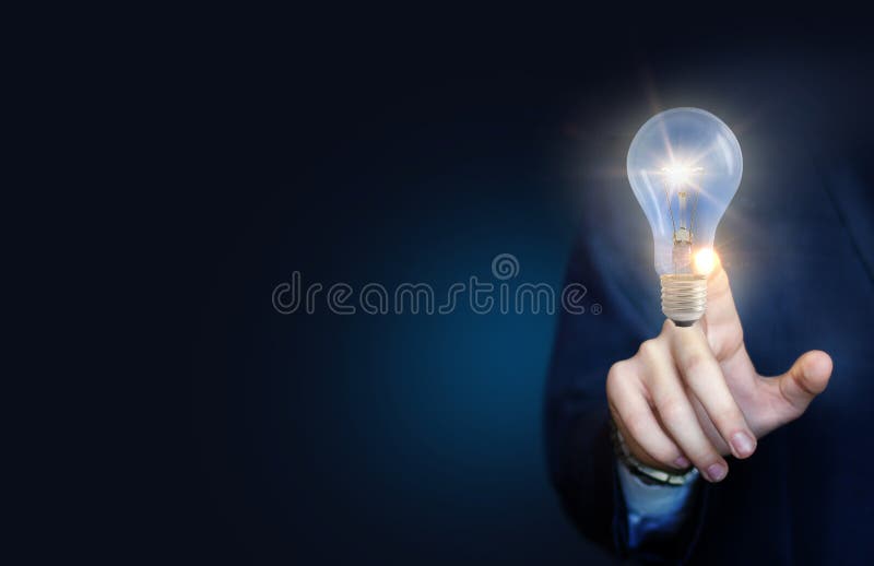 Bright idea. stock image. Image of hand, glowing, banner - 85404607