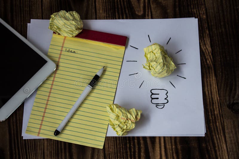 Bright Idea Drawn on Paper Pen Notebook Tablet Stock Photo - Image of ...