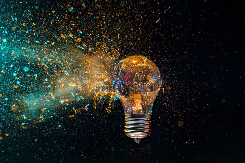 Bright Idea Exploding Lightbulb with Colorful Powder on Black ...