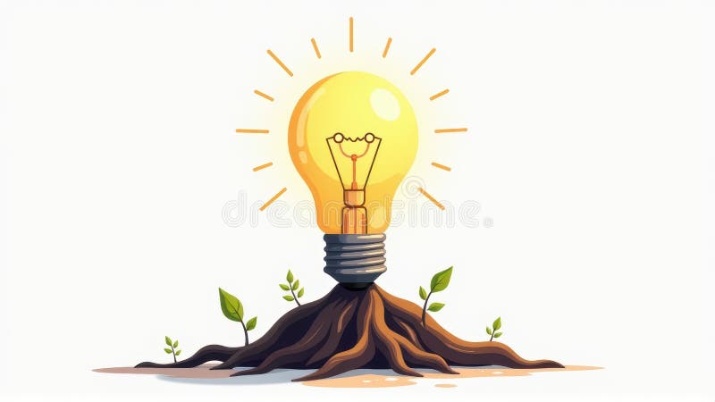 Bright Idea Growing from Roots Stock Illustration - Illustration of ...