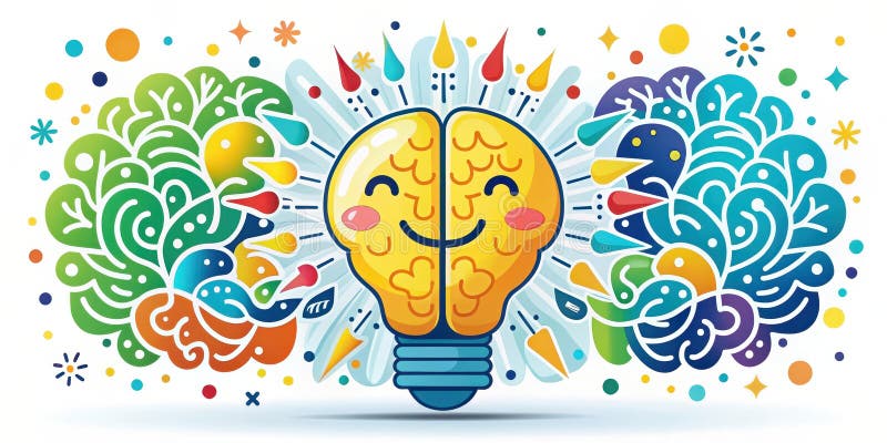 Bright Idea a Happy Brain Lightbulb Concept Illustration. Generative AI ...