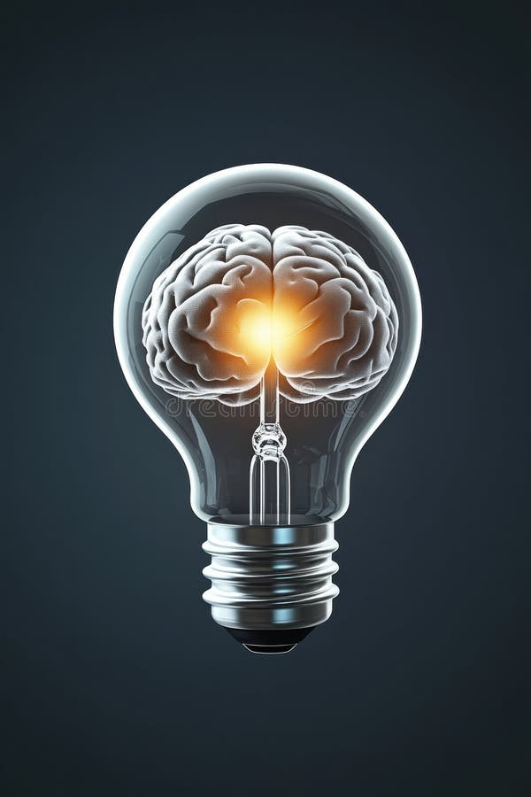 Bright Idea, Human Brain Powering Light Bulb in Conceptual Image Stock ...