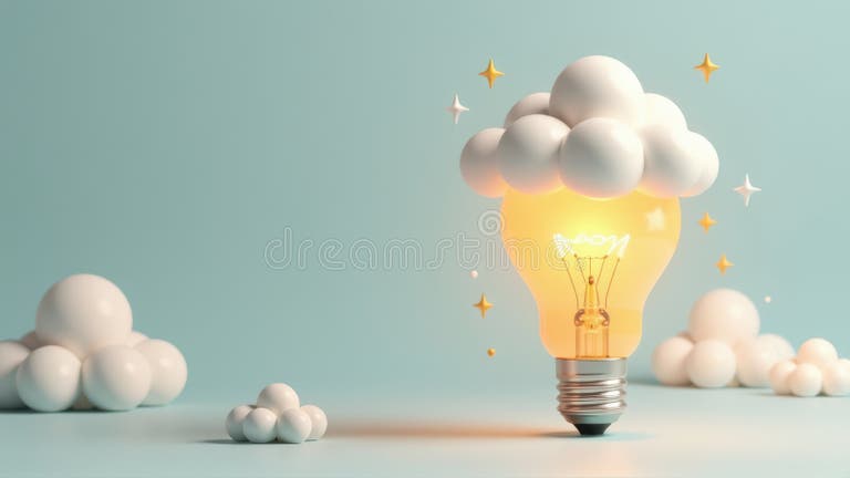 Bright Idea Illuminated Lightbulb with Cloud Stock Illustration ...