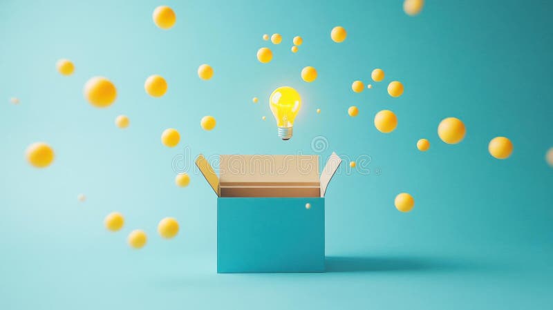 Bright Idea Innovation Box with Concept, and 3D Render Stock ...