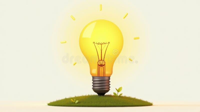 Bright Idea Light Bulb on Grass Stock Illustration - Illustration of ...