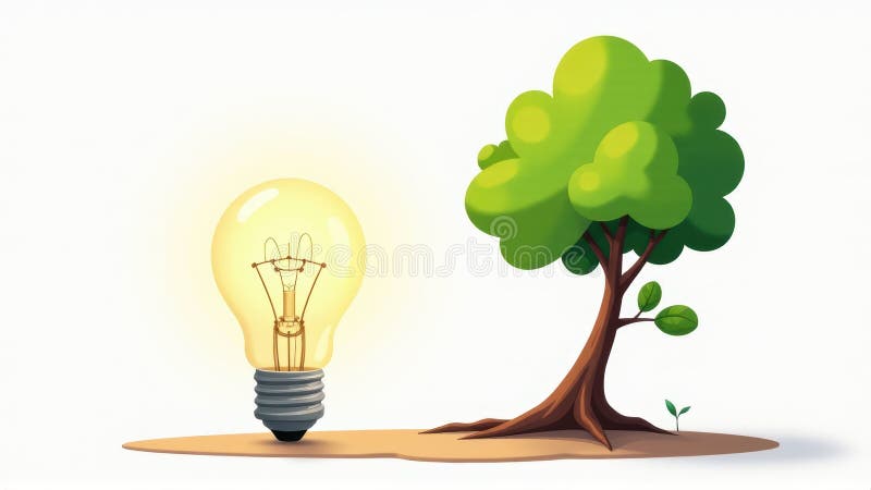 Bright Idea Light Bulb and Growing Tree Stock Illustration ...