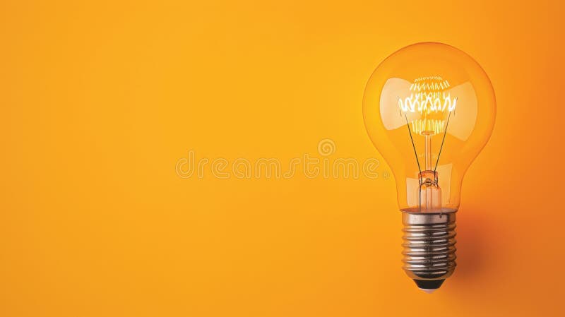 Bright Idea Light Bulb on Orange Background Stock Illustration ...