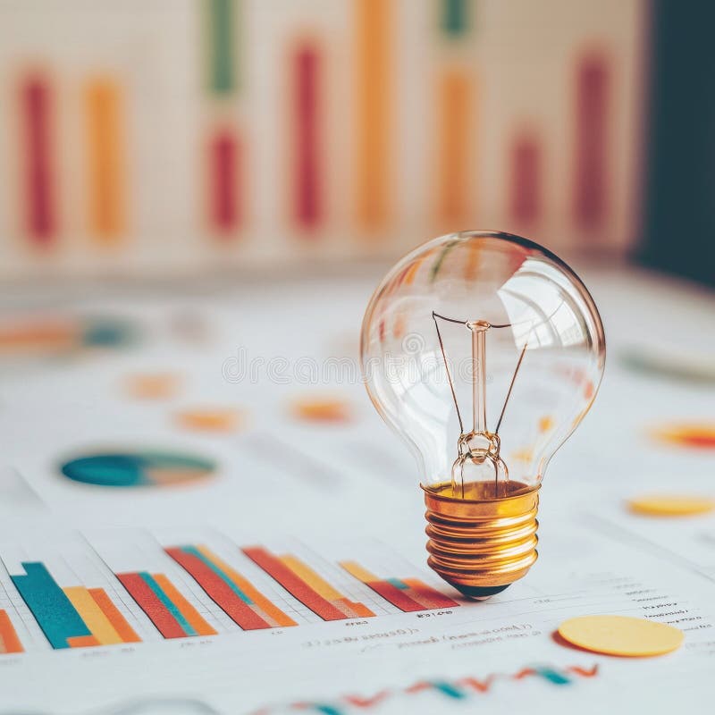Bright Idea Lightbulb on Financial Charts Graphs Stock Illustration ...