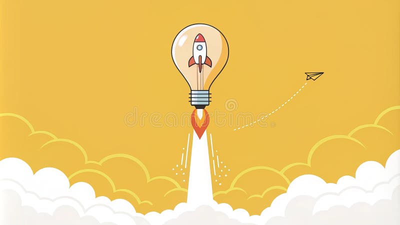 Bright Idea Rocket Launch in Lightbulb - Vector Illustration Stock ...