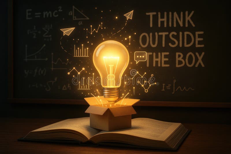 Bright Idea Think Outside the Box Innovation Concept Stock Illustration ...