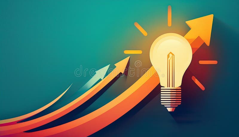 Bright Idea Thinking with Upward Rising Arrow, Representing Insight and ...