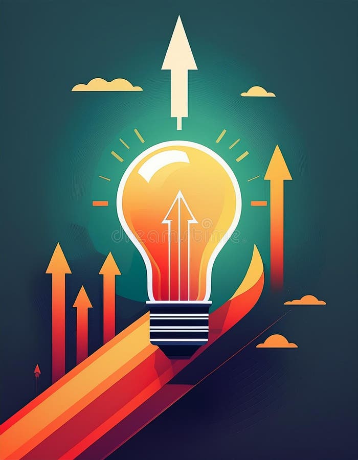 Bright Idea with Upward Arrow, Representing Insight and Growth, Flat ...