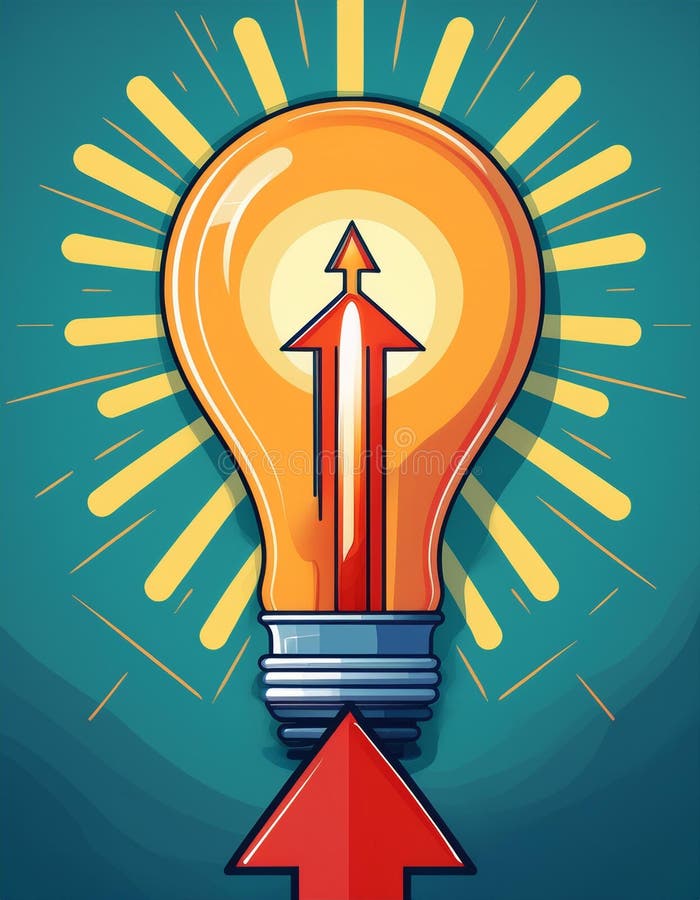 Bright Idea with Upward Arrow, Representing Insight and Growth Succeeds ...