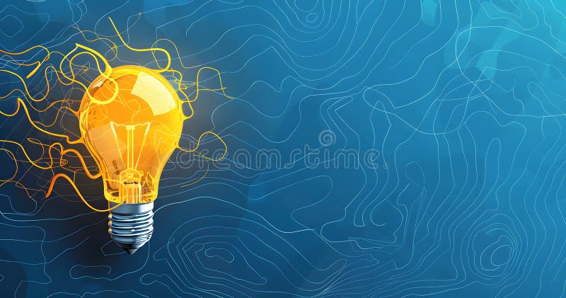 Bright Idea: Yellow Lightbulb on Blue Background Stock Illustration ...