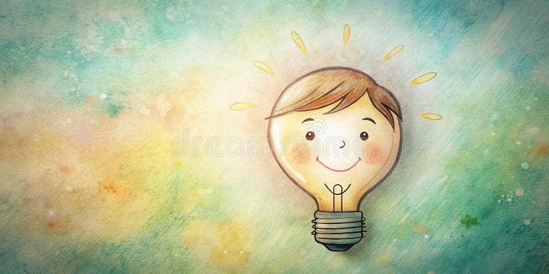 Bright Ideas a Child S Happy Face Illuminates a Light Bulb Representing ...