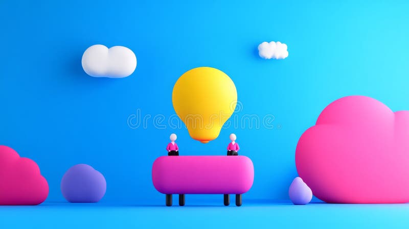 Bright Ideas Collaboration Two Figures Sit Beneath a Large Lightbulb ...