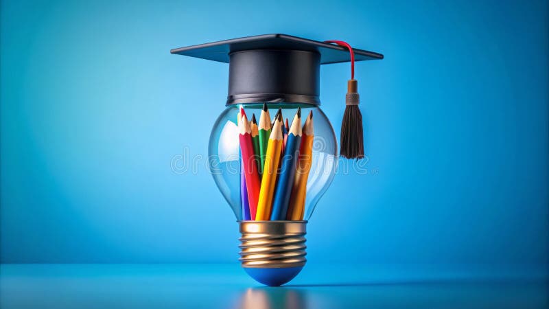 Bright Ideas Graduation Cap, Colored Pencils in Lightbulb, Blue ...