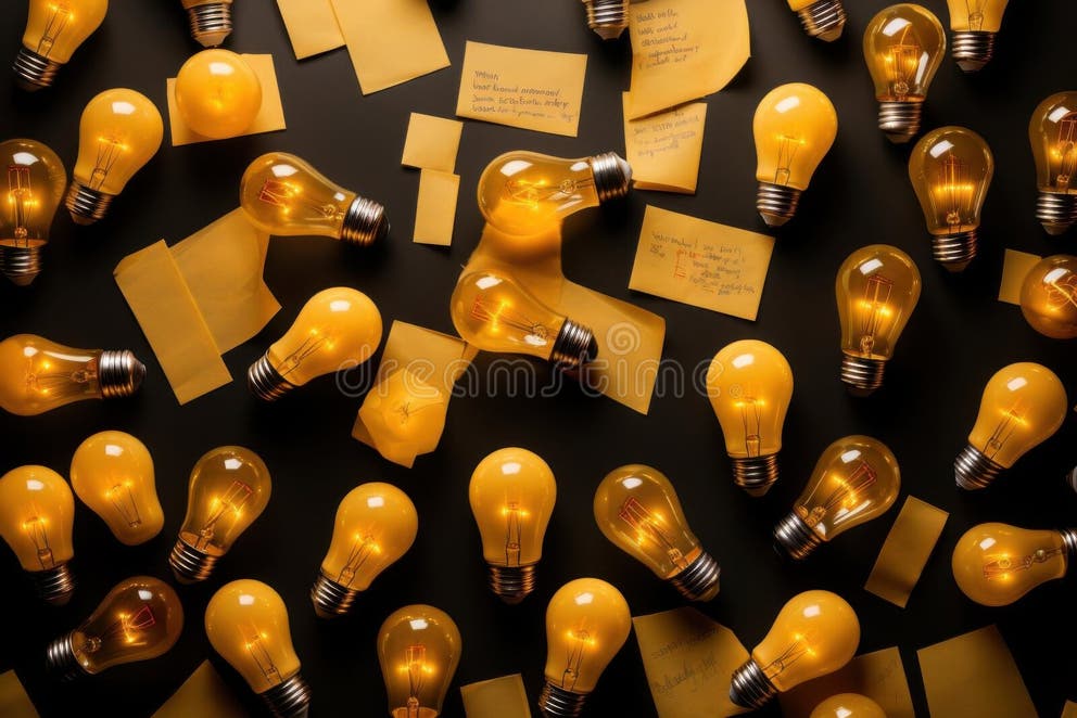 Bright Ideas Lightbulbs Sticky Notes Stock Illustration - Illustration ...