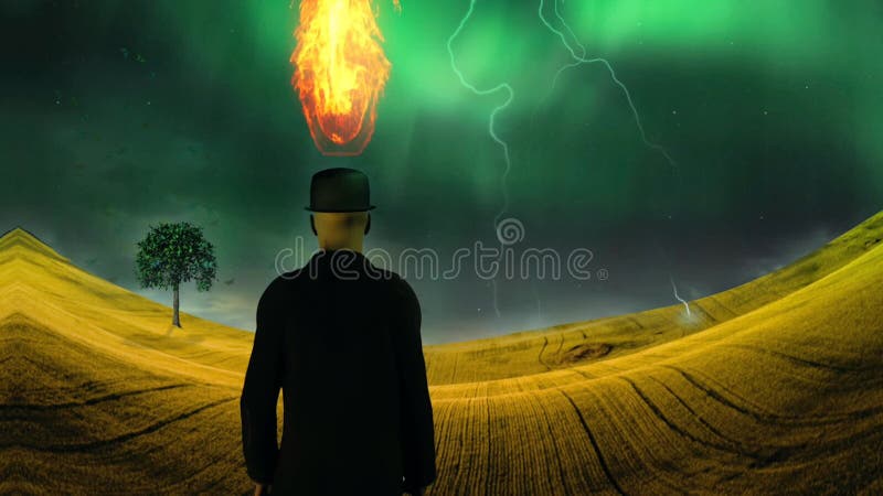 Fire Head Man in Surreal Scene Stock Video - Video of creation, cosmos ...