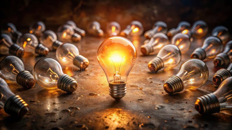 Bright Ideas a Single Illuminated Light Bulb Stands Out among Many ...