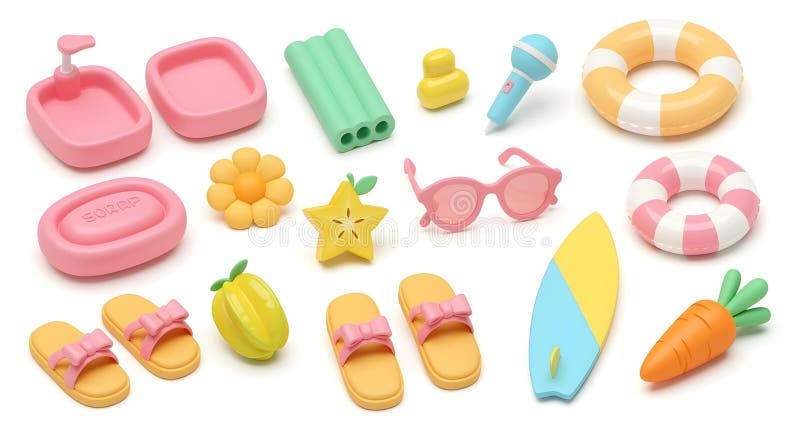 A Bright Illustration Featuring Various Summer and Beach-themed Objects ...